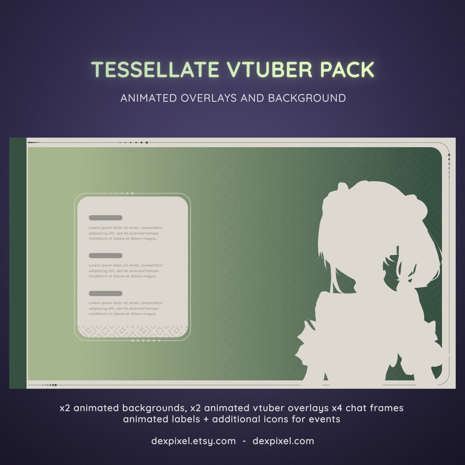Green Tea Tessellate Vtuber Stream Pack | Animated Overlays - Etsy