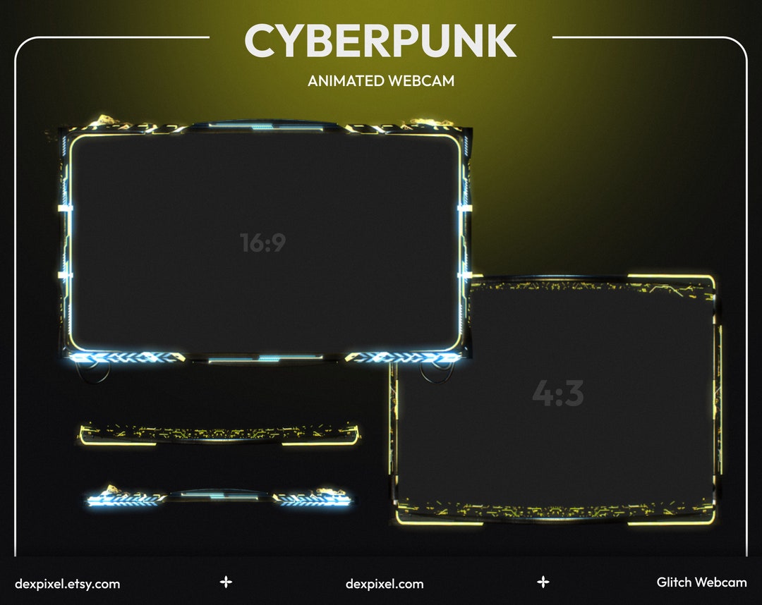 Cyberpunk Yellow Blue Animated Stream Webcam Glitch Stream Came Border ...