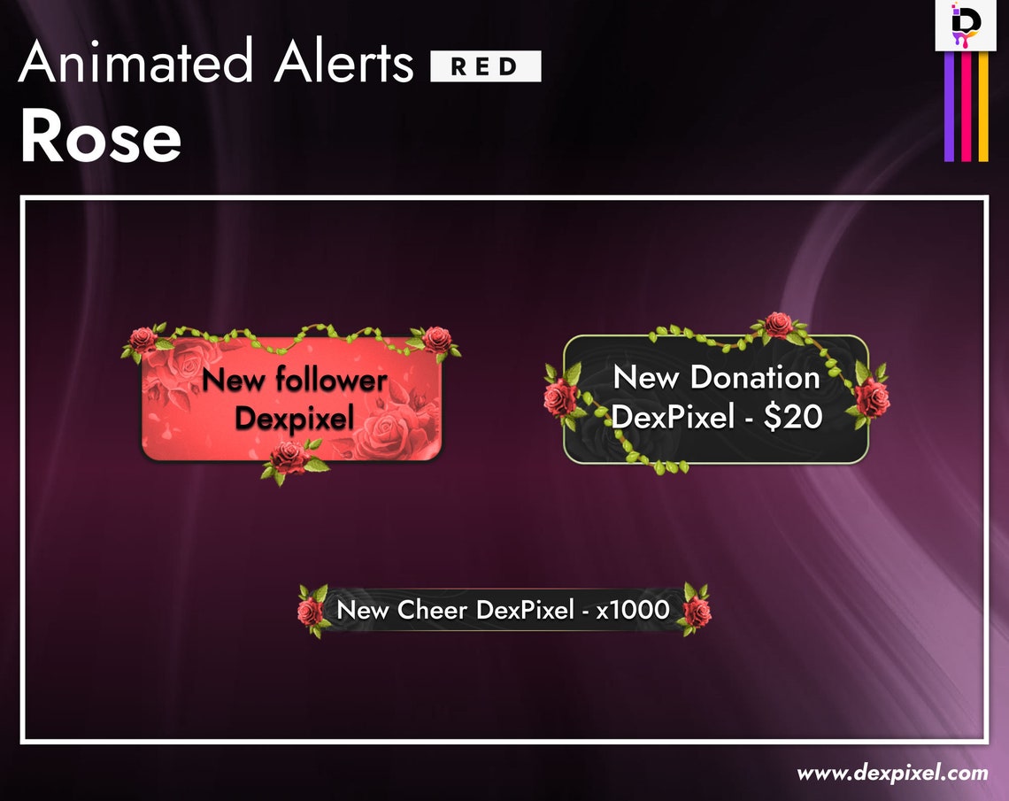 Red Rose Animated Stream Alerts Twitch Stream Notifications - Etsy
