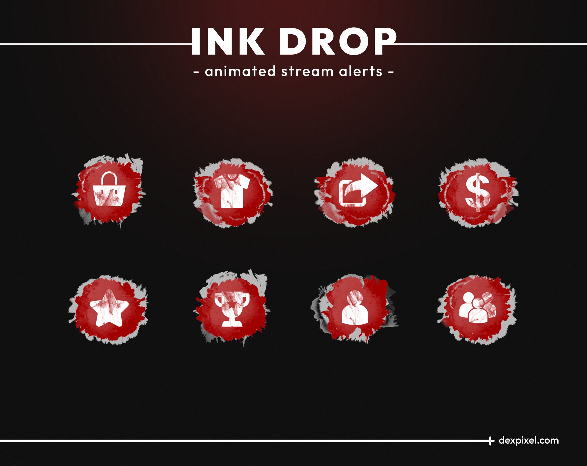 Red and White Ink Drop Animated Twitch Stream Alerts | Ink Drop ...