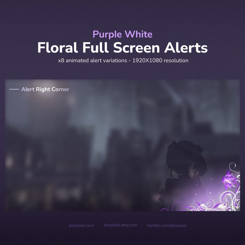 Purple White Elegant Vtuber Floral Animated Stream Alerts – Full Screen ...