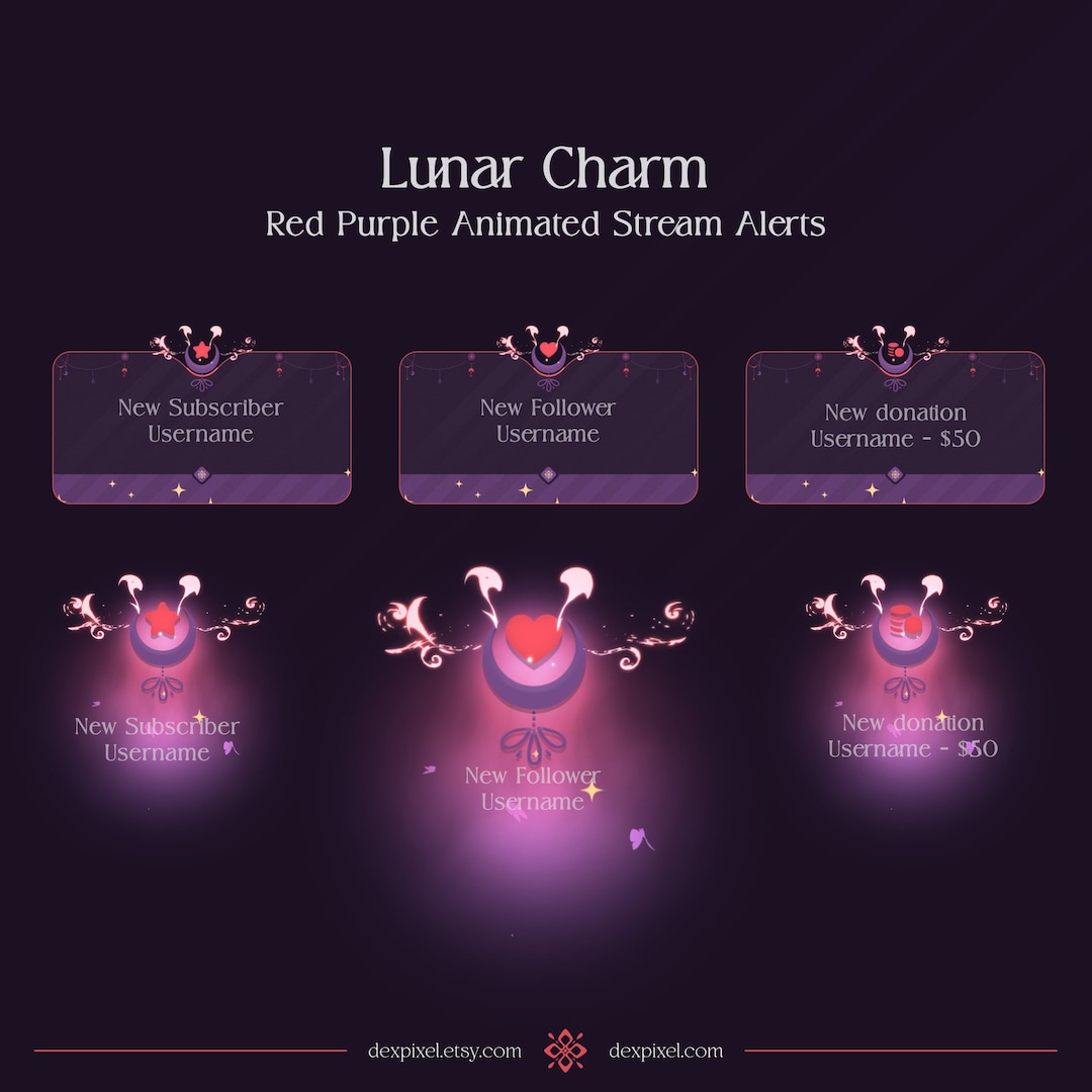 Red Purple Lunar Charm Celestial Animated Stream Alerts | X20 Animated ...
