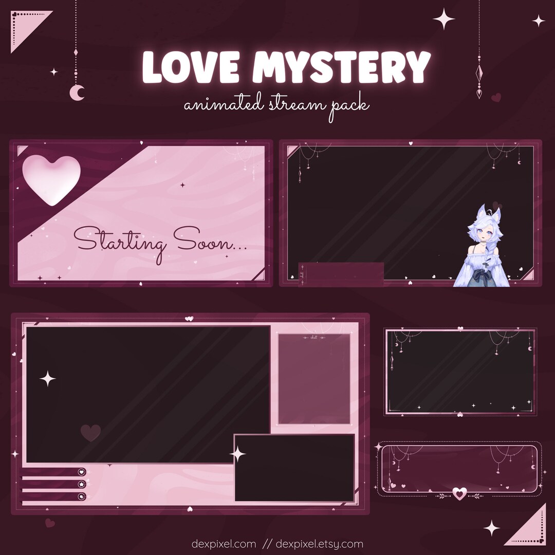 Pink Love Mystery Animated Stream Pack | Valentines Chatting Overlays ...