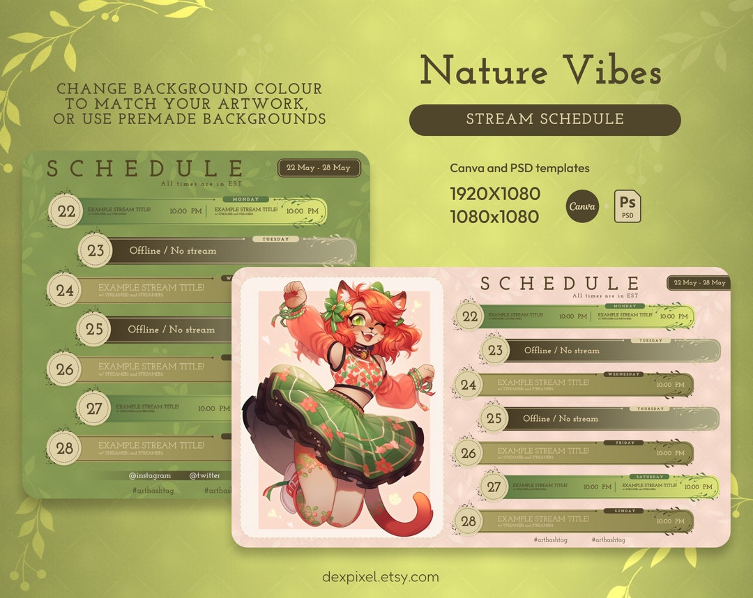 Nature Vibes Stream Schedule | Vtuber Weekly Planner (canva/psd) - Etsy