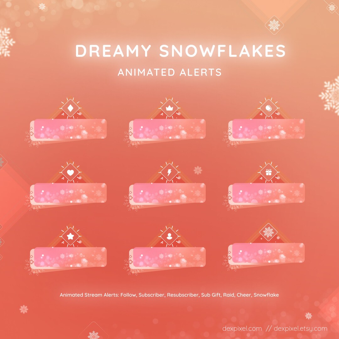 Dreamy Snowflakes Alerts | Pastel Peach Red Winter Animated Stream ...