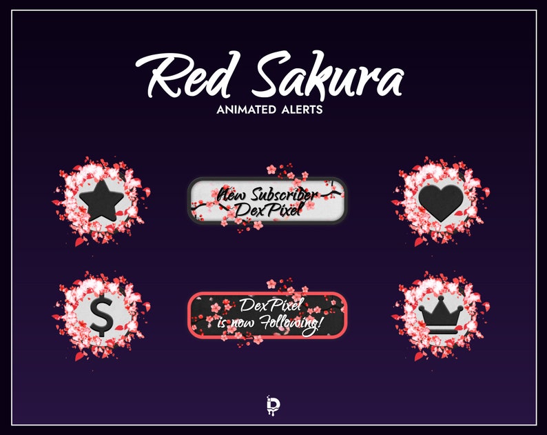Red Sakura Cherry Blossom Animated Stream Alerts. Twitch - Etsy