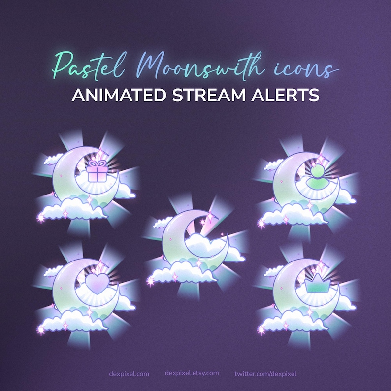 Blue Pink Pastel Moon Animated Stream Alerts With Icons | Dreamy ...