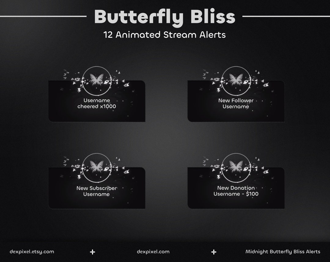 Butterfly Bliss Midnight Black Alerts | Butterflies Twitch Alerts ...
