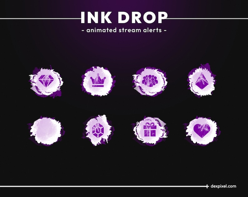 Purple and White Ink Drop Animated Twitch Stream Alerts Ink - Etsy