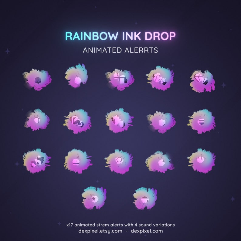 Rainbow Ink Drop Animated Twitch Stream Alerts | 17 Webm Alerts - Etsy