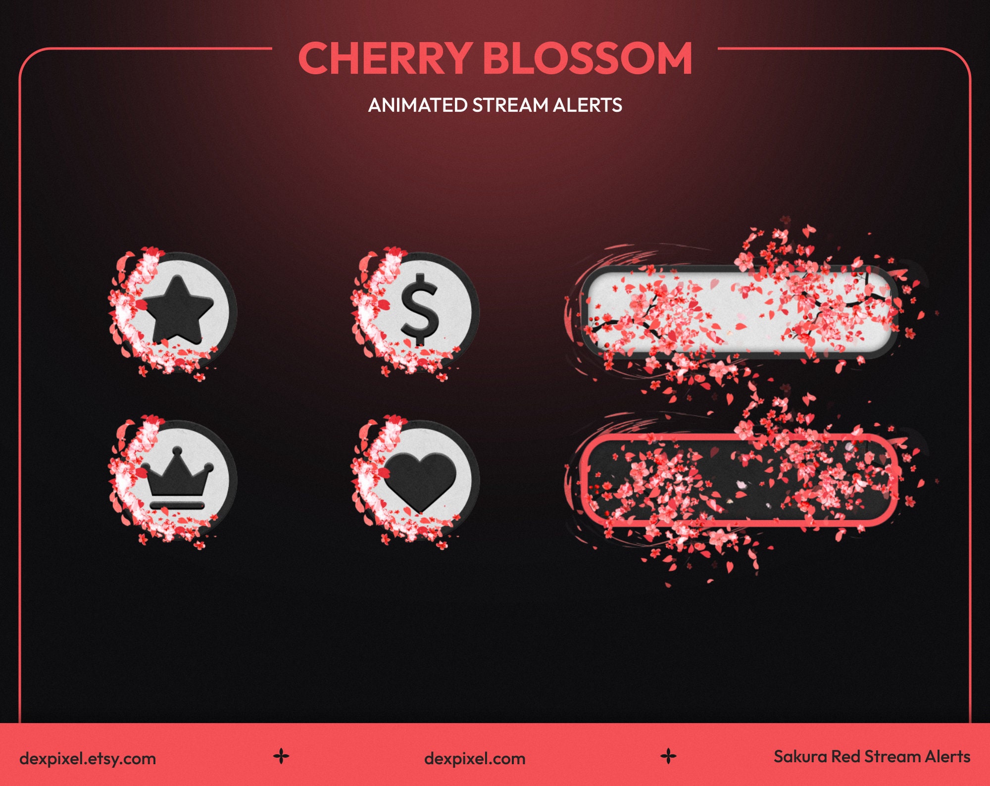 Red Sakura Cherry Blossom Animated Stream Alerts Twitch - Etsy