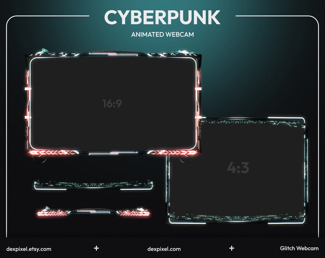 Cyberpunk Cyan Blue Animated Stream Webcam Glitch Stream Came Border ...