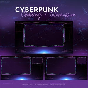 Cyberpunk Purple Blue Animated Stream Scenes. Glitch Futuristic Neon ...