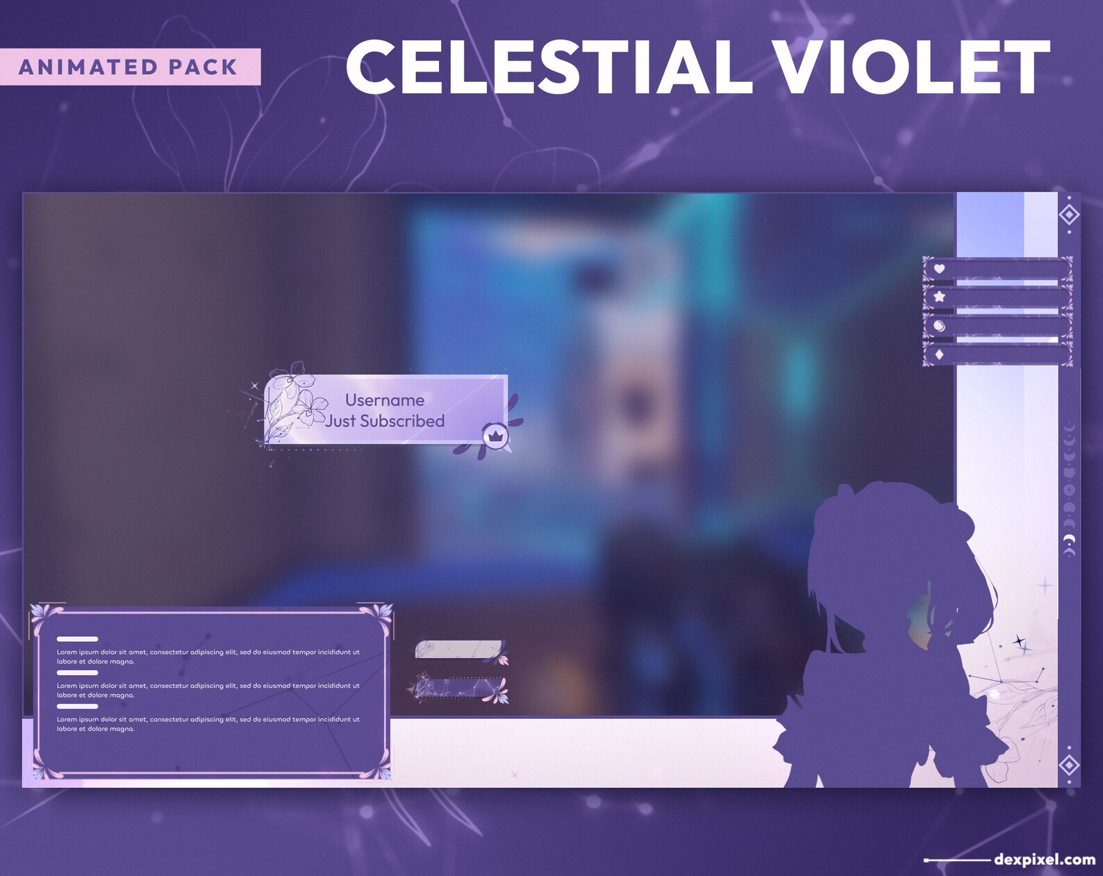 Celestial Violet Stream Pack: Animated Purple Pastel Vtuber Overlays ...