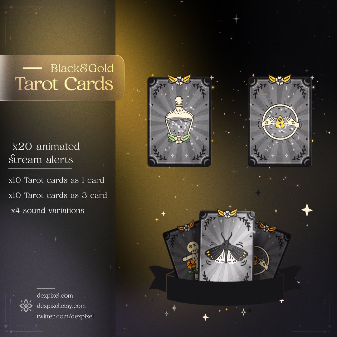 Black and Gold Tarot Cards Stream Alerts | Witchy Aesthetics Celestial ...