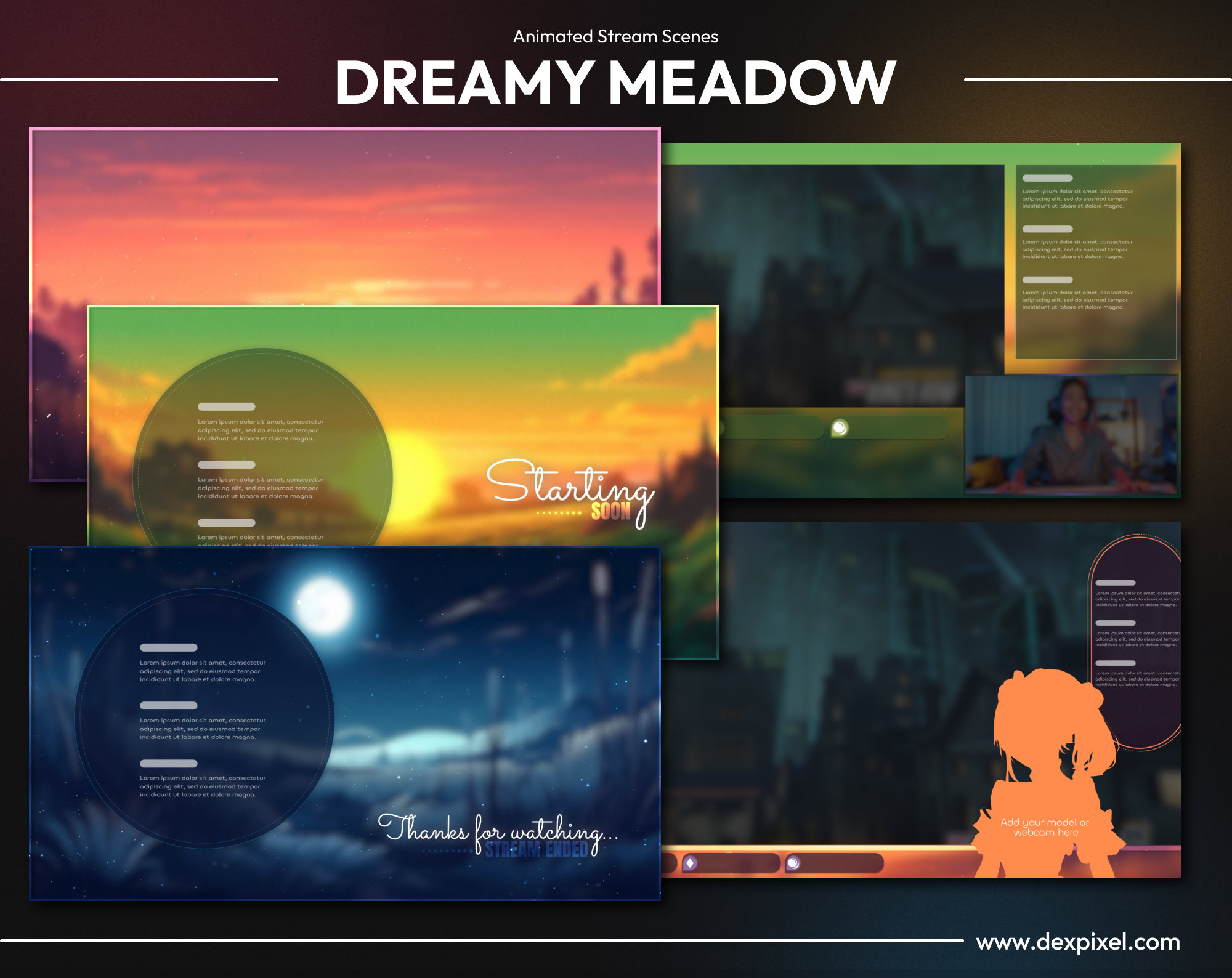 Dreamy Meadow Animated Stream Scenes Pack | Lofi Chill Field Animated ...