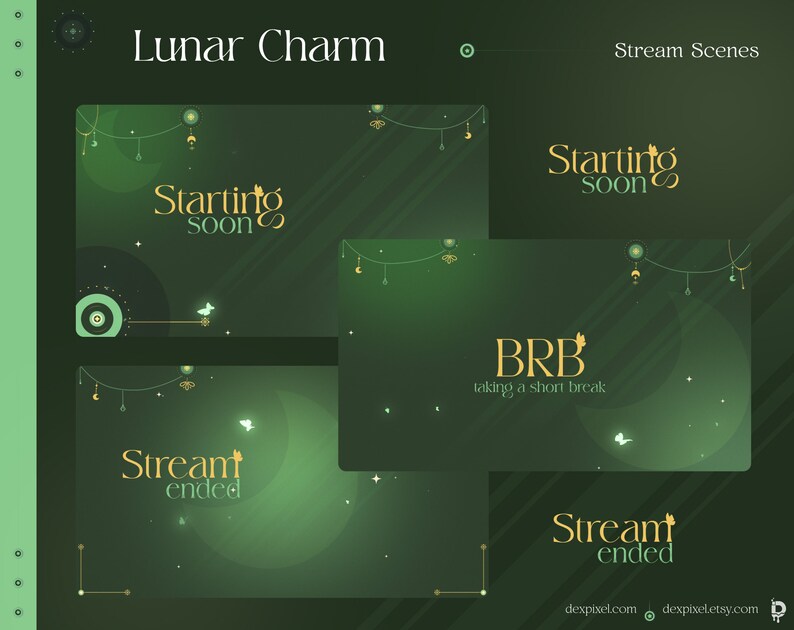 Green Lunar Vtuber Stream Pack | Animated Overlays, Alerts - Etsy
