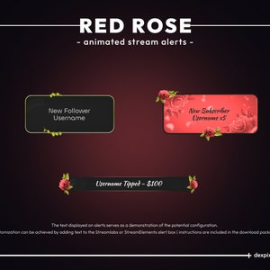 Red Rose Animated Stream Alerts | Twitch Stream Notifications | Pastel ...