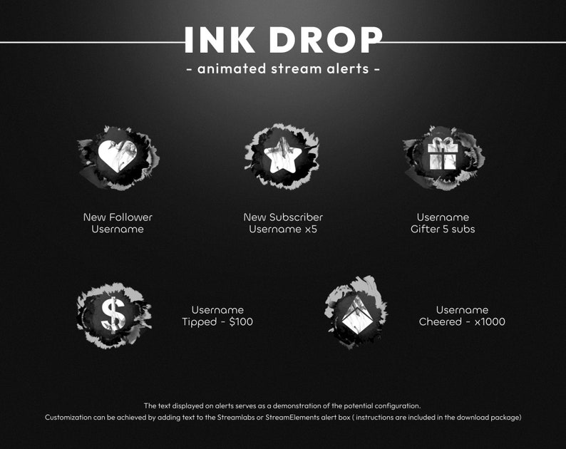 Black and White Ink Drop Animated Twitch Stream Alerts Ink - Etsy