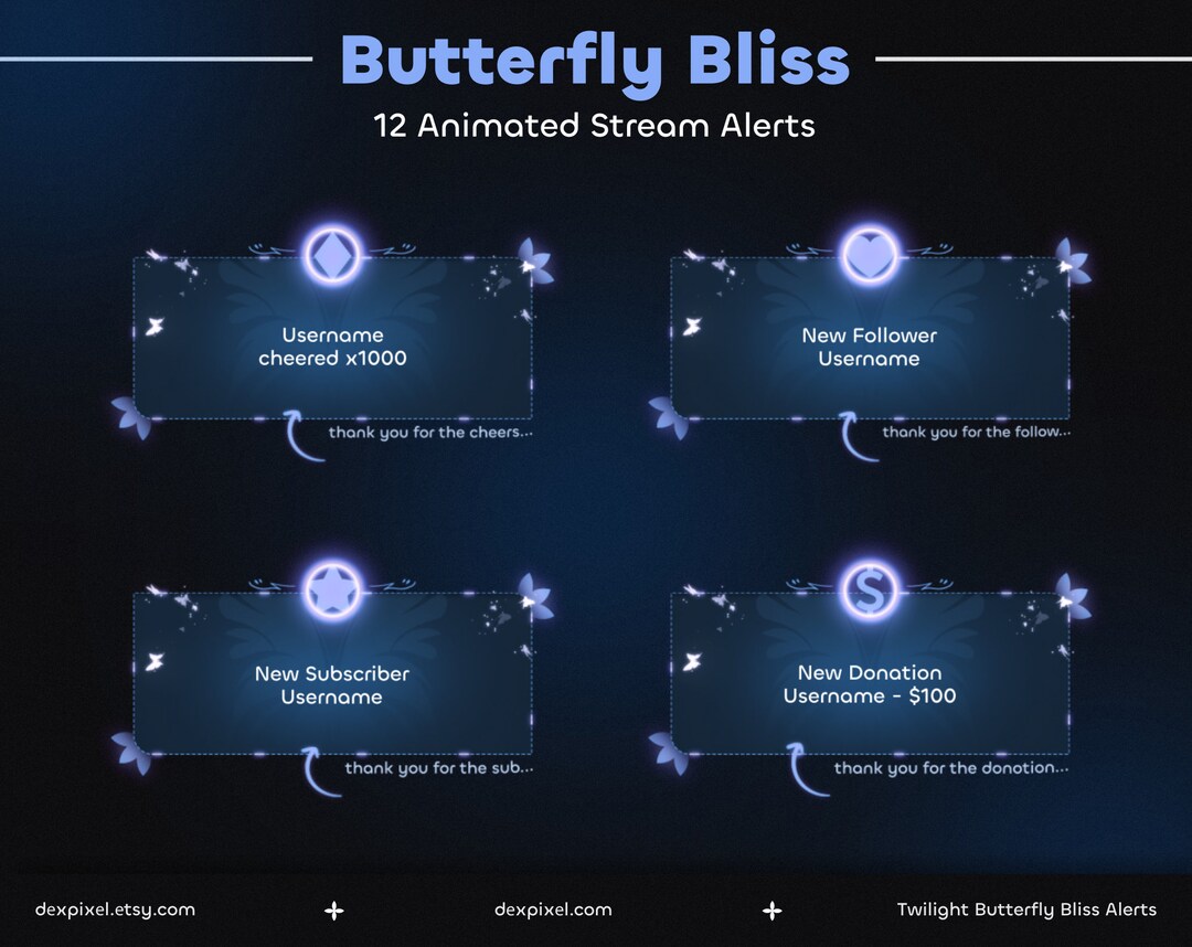 Butterfly Bliss Twilight Blue Alerts | Butterflies Twitch Alerts | Cute ...