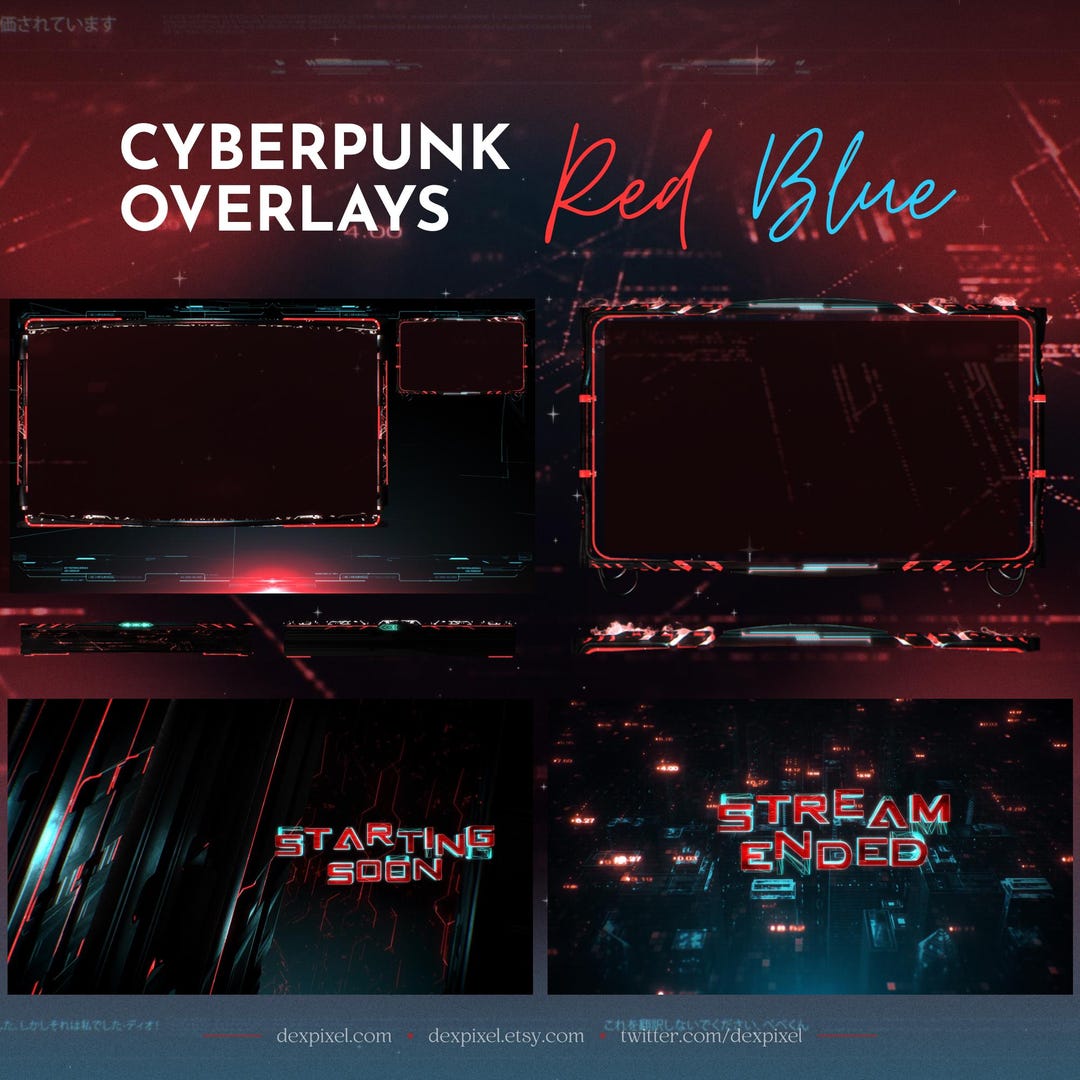 Cyberpunk Red Blue Animated Stream Scenes | Glitch Futuristic Neon ...