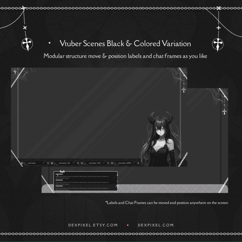 Gothic Vampire Vtuber Stream Pack | Black and White Animated Overlays ...