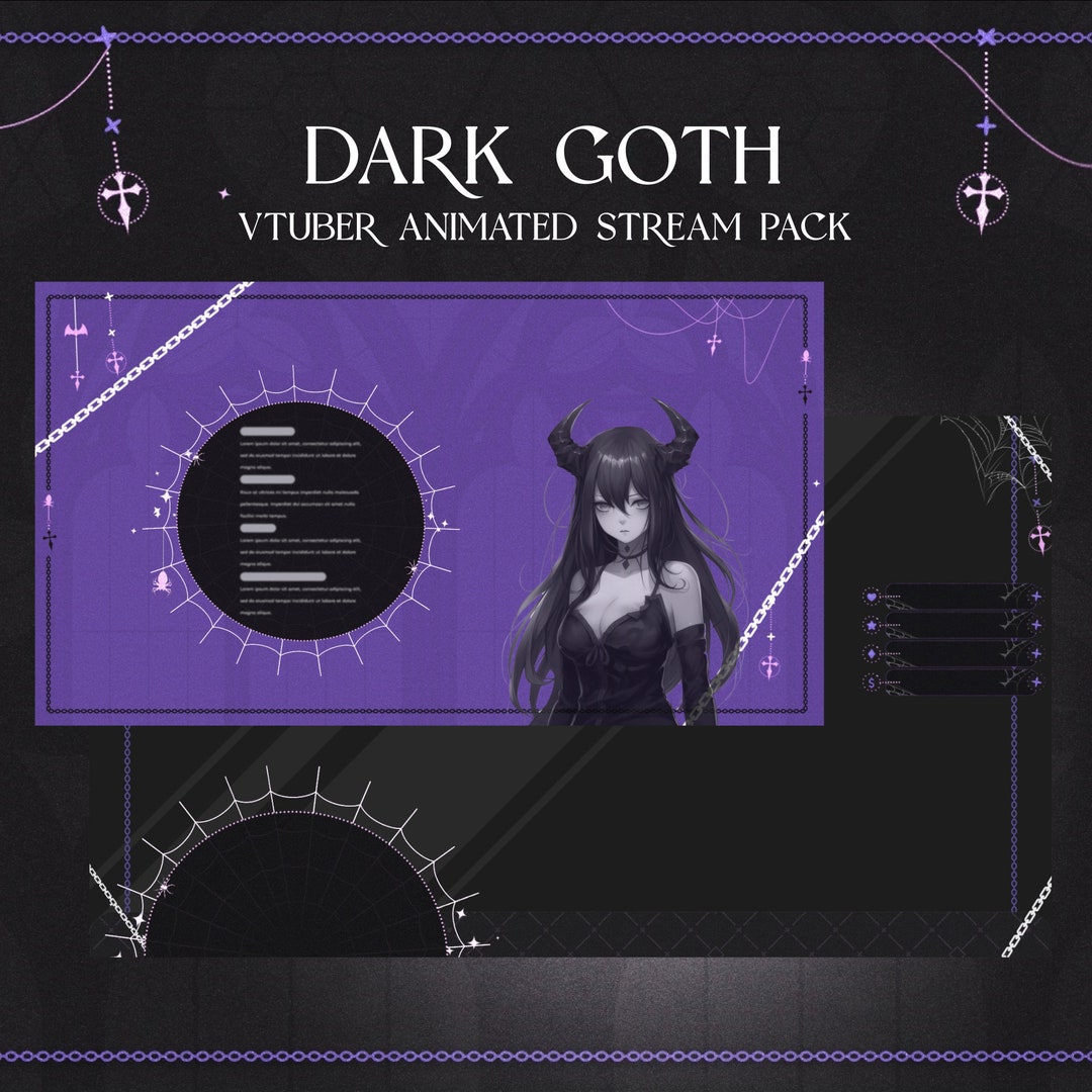 Vtuber Purple Dark Goth Animated Stream Pack | Chatting and Game ...