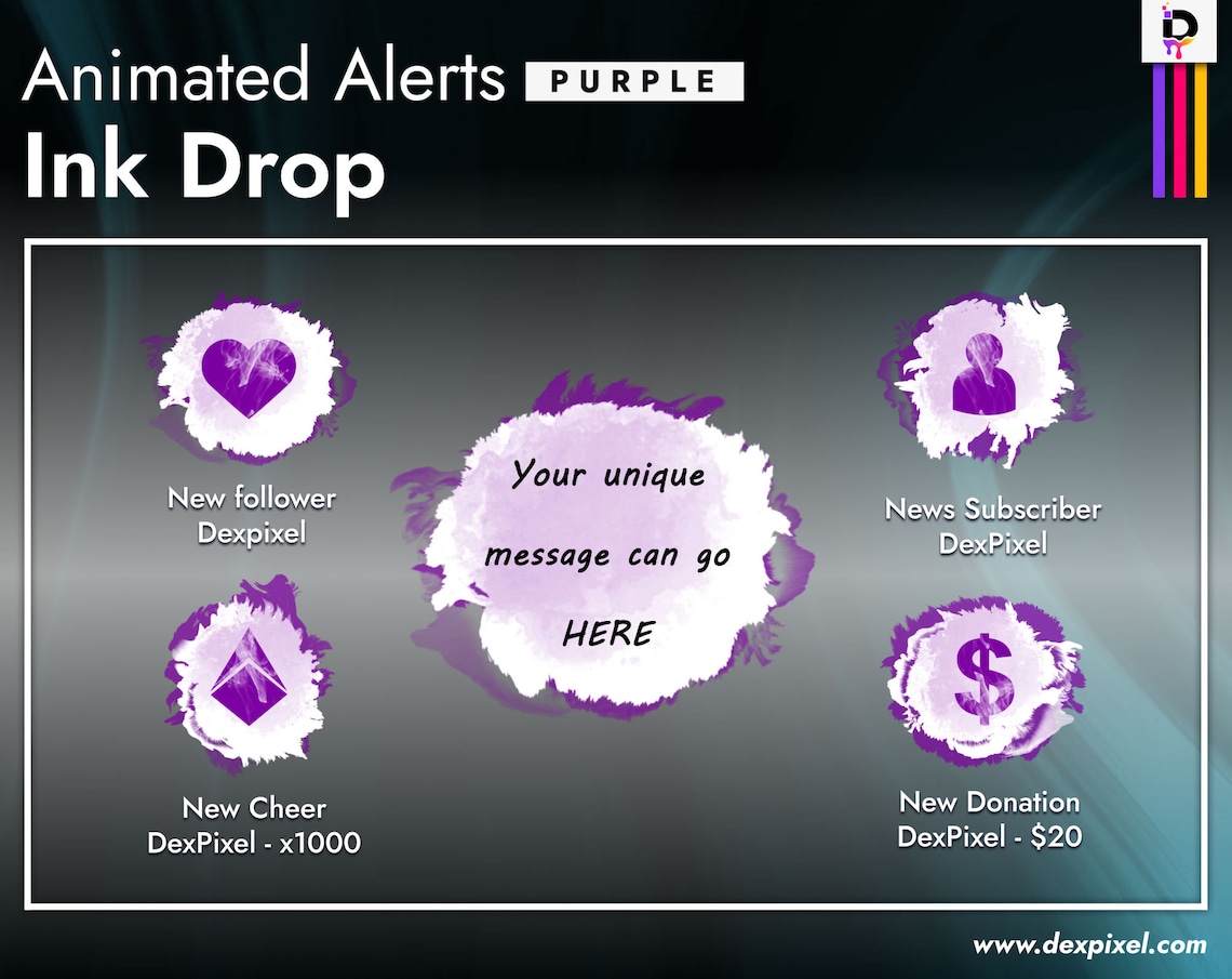 Purple and White Ink Drop Animated Alerts for Streaming on - Etsy
