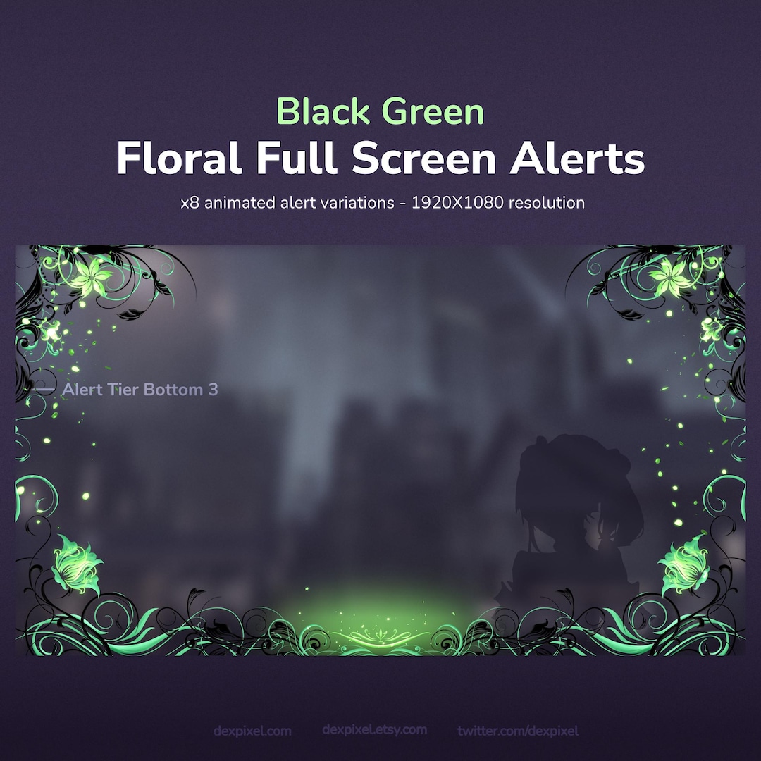 Black Green Elegant Vtuber Floral Animated Stream Alerts – Full Screen ...