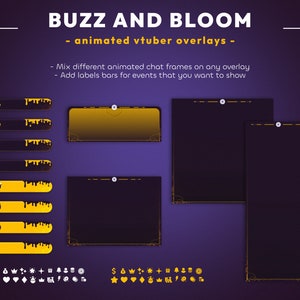 Buzz and Bloom Cute Bee Vtuber Stream Pack / Superposiciones animadas de abejas y miel / Lindo ...