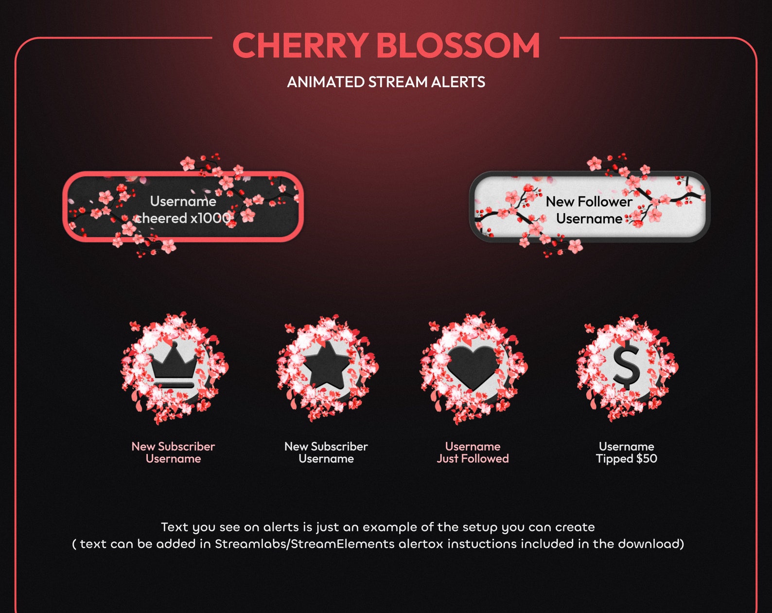 Red Sakura Cherry Blossom Animated Stream Alerts Twitch - Etsy