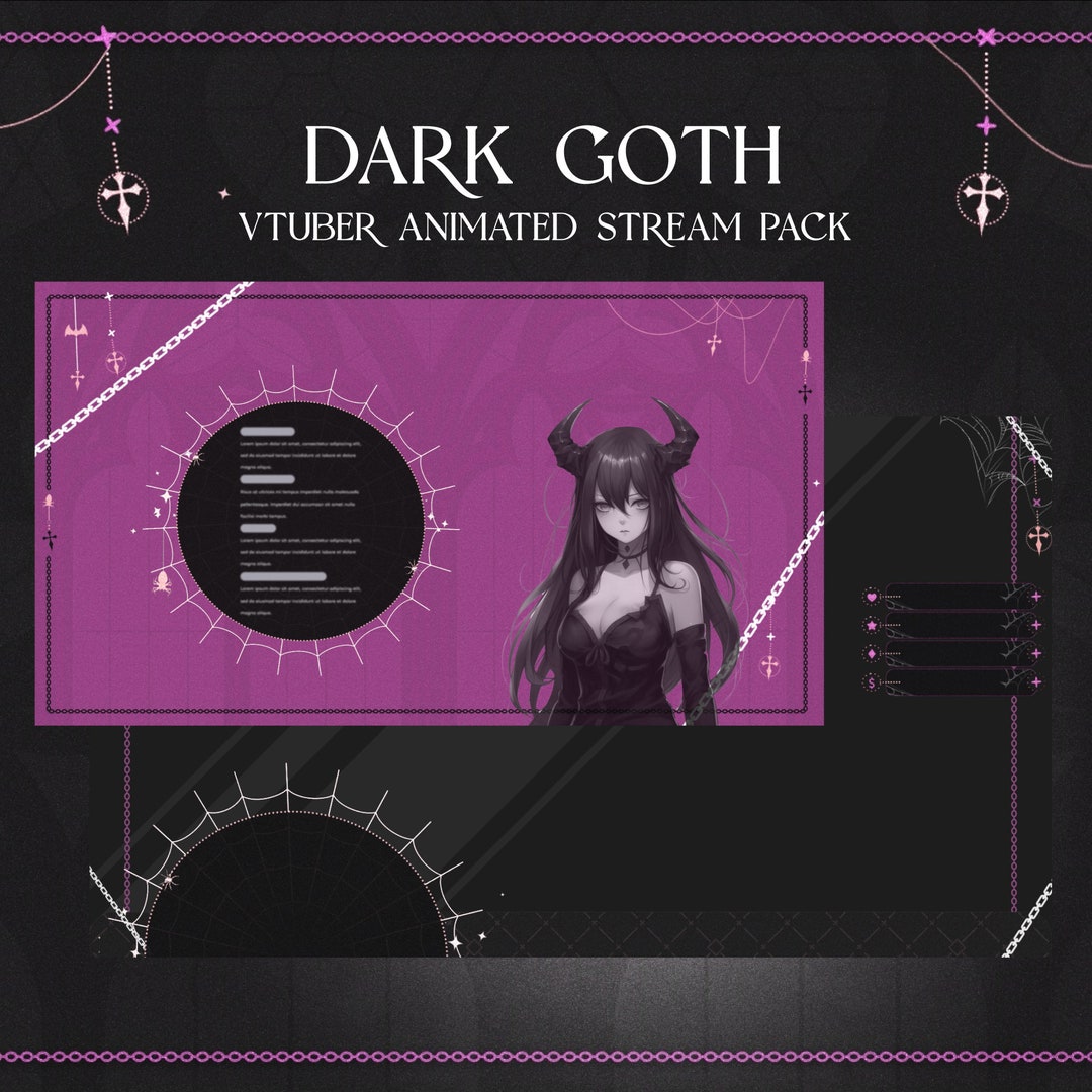 Vtuber Pink Dark Goth Animated Stream Pack | Chatting and Game Animated ...