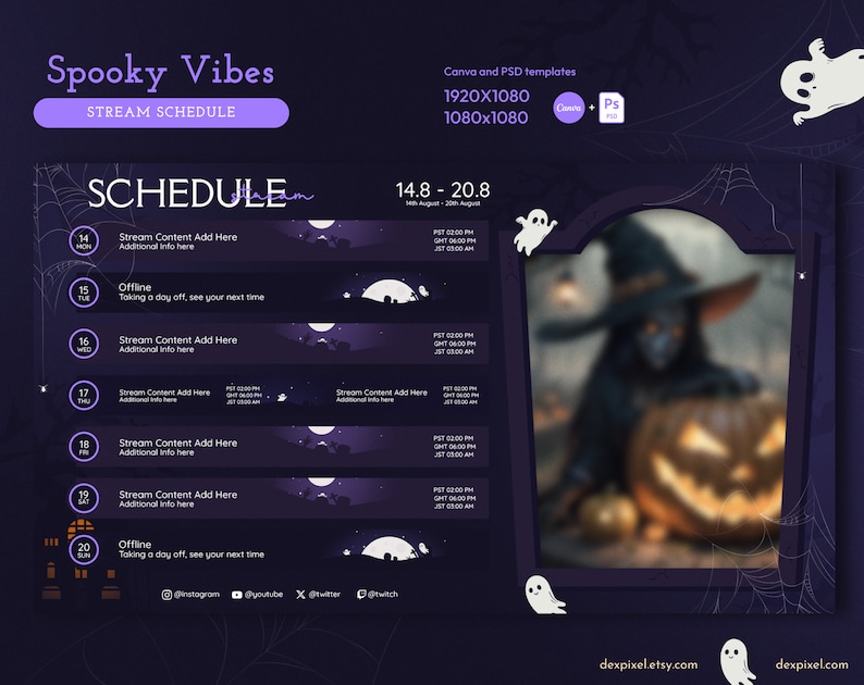 Spooky Halloween Stream Schedule | Witch Ghost Vtuber Template (canva ...