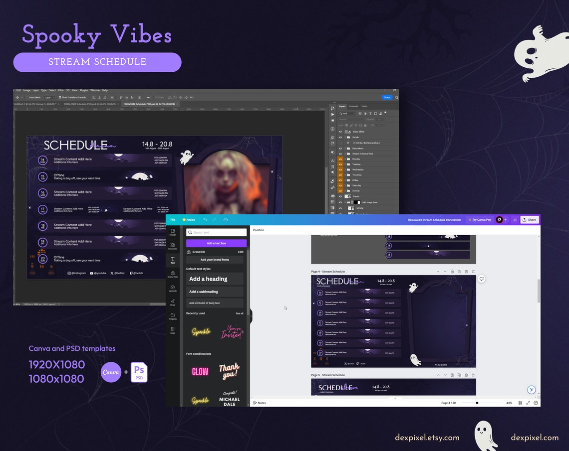 Spooky Halloween Stream Schedule | Witch Ghost Vtuber Template (canva ...