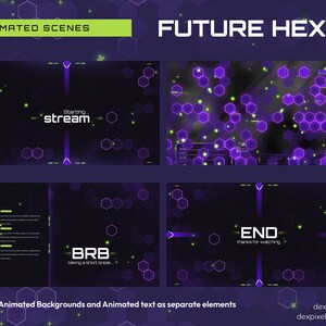 Purple Green Futuristic Hexagonal Animated Stream Pack | Hex Glitch Animated Stream Overlays ...