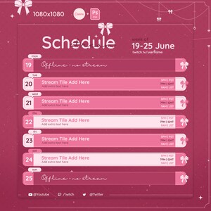 Pink Cute Ribbon Pastel Stream Schedule | Cute Pastel Vtuber Schedule ...