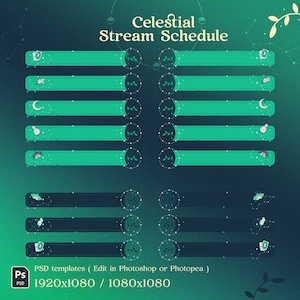 Green Celestial Stars Stream Schedule | Vtuber Schedule | Magical Weekly Schedule for Streamers ...