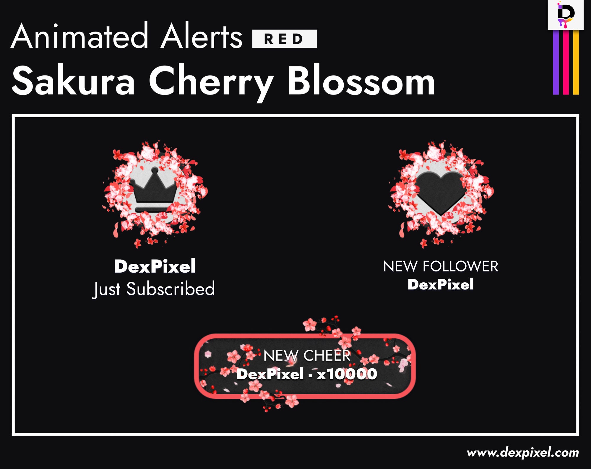 Red Sakura Cherry Blossom Animated Stream Alerts. Twitch - Etsy UK