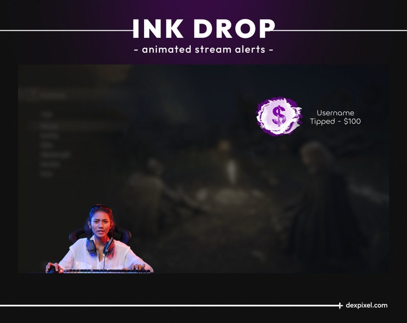 Purple and White Ink Drop Animated Twitch Stream Alerts Ink - Etsy