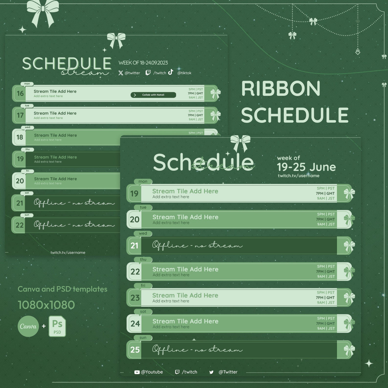 Green Pastel Ribbon Pastel Stream Schedule | Cute Pastel Vtuber ...
