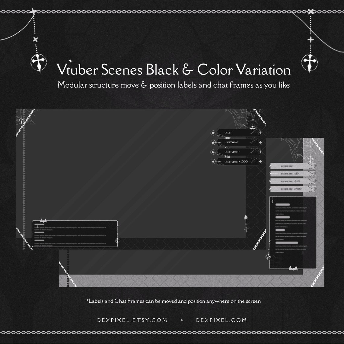 Gothic Vampire Vtuber Stream Pack | Black and White Animated Overlays ...