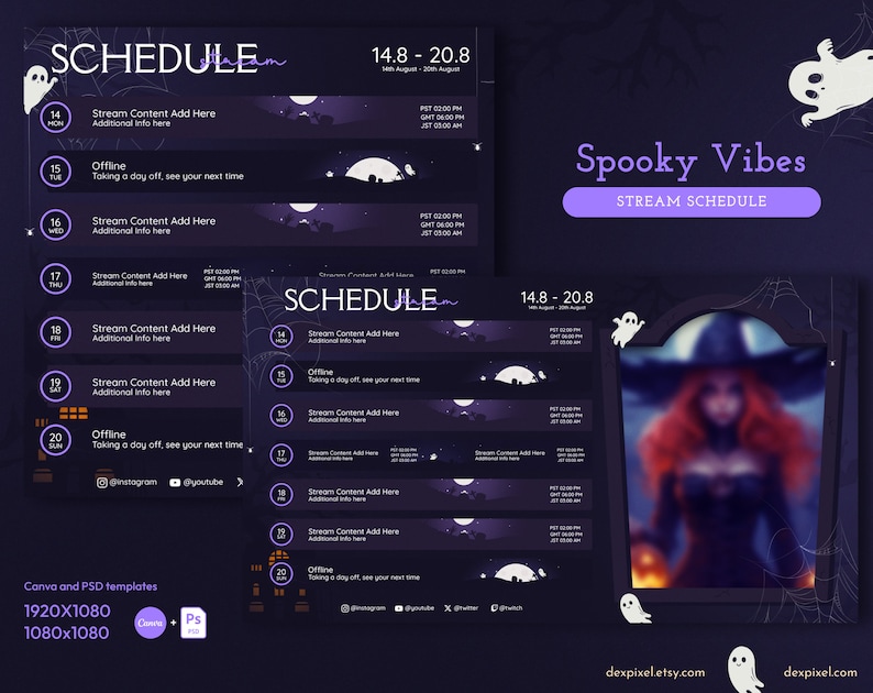 Spooky Halloween Stream Schedule | Witch Ghost Vtuber Template (canva ...