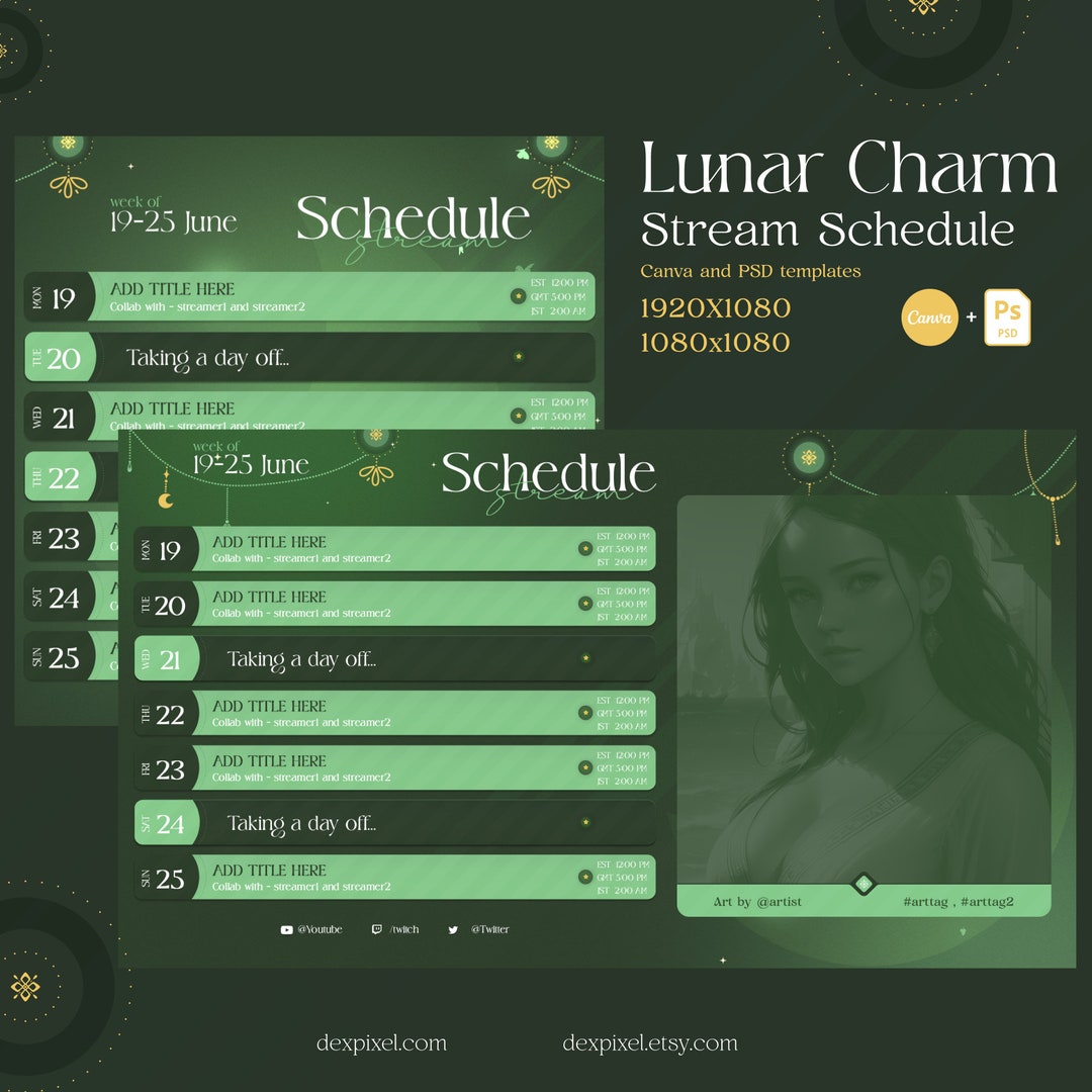Green Nature Lunar Charm Stream Schedule | Cute Pastel Vtuber Schedule ...