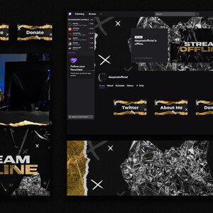 Gold Grunge Stream Livestream Package Twitch Streaming Overlays Panels ...