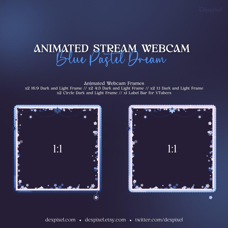 Blue Pastel Floral Webcam Overlay: Animated Stream Frames (digital ...