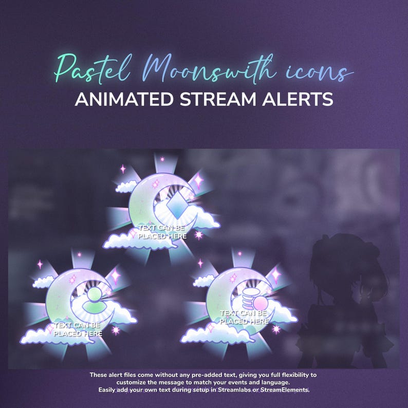 Blue Pink Pastel Moon Animated Stream Alerts With Icons | Dreamy ...