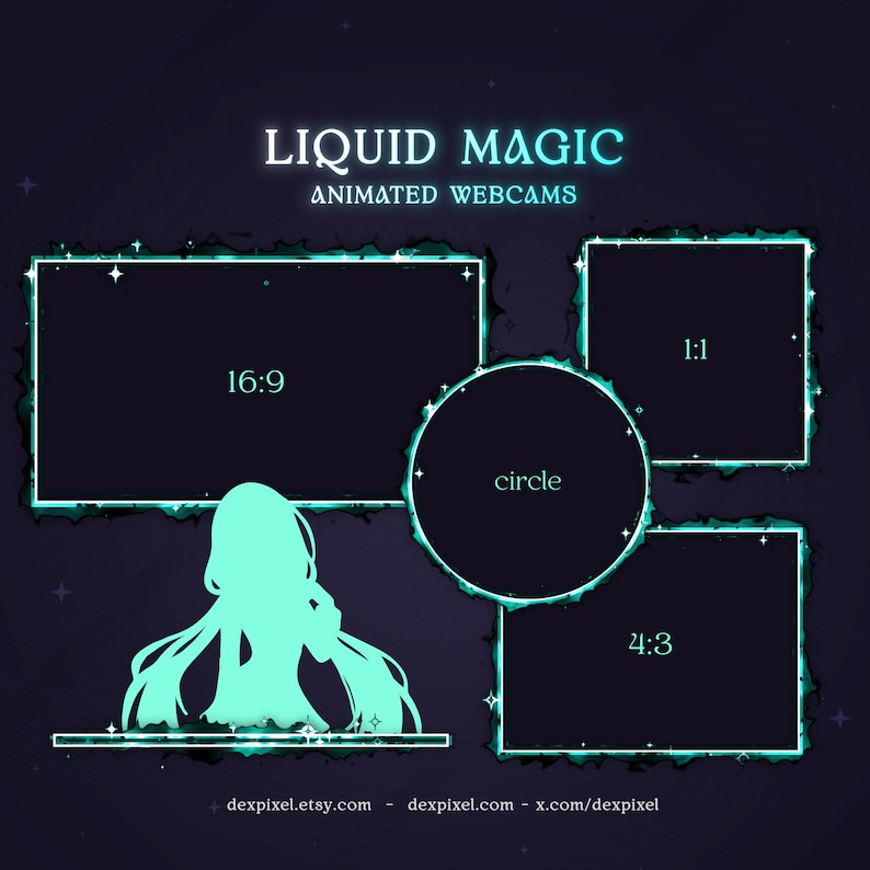 Black Teal Green Cute Animated Liquid Magic Webcam | Pastel Twitch ...