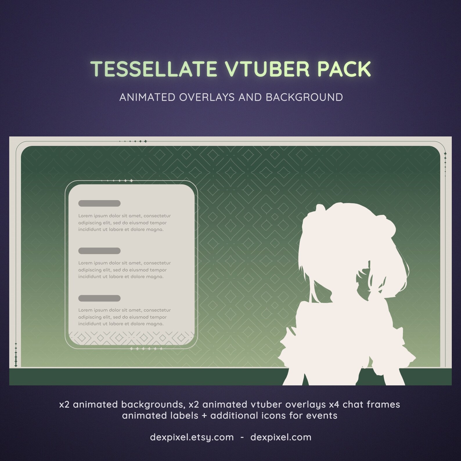 Green Tea Tessellate Vtuber Stream Pack | Animated Overlays - Etsy