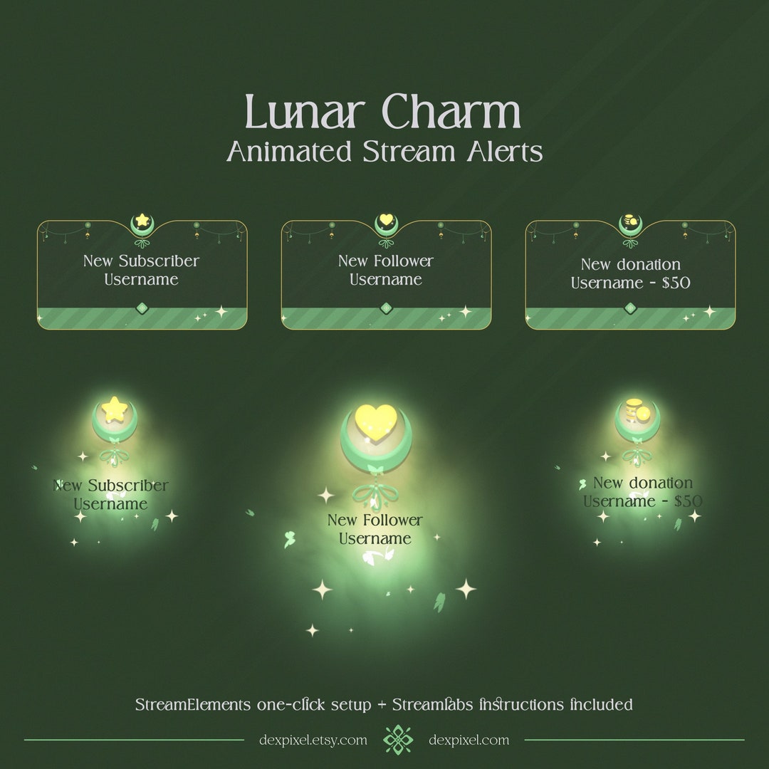 Green Lunar Charm Celestial Animated Stream Alerts | X20 Animated ...