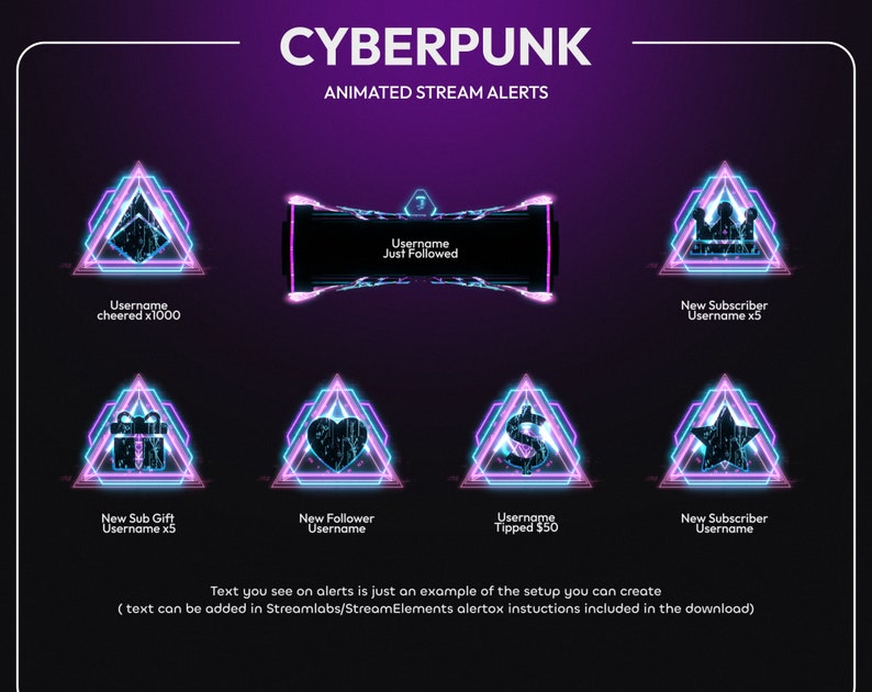 Cyberpunk Purple Animated Twitch Stream Alerts | Sci Fi Alerts for ...
